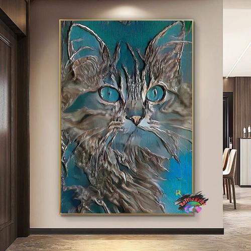 Jual Lukisan Tangan Abstrak Tekstur Kucing Modern - 80x120 + Frame ...