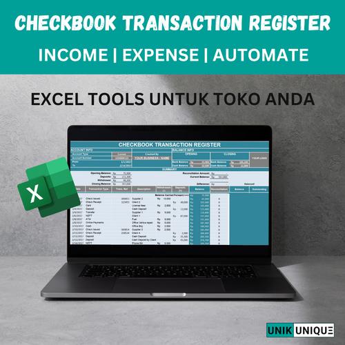 Jual DASHBOARD EXCEL CHECKBOOK TRANSACTION REGISTER INCOME EXPENSE LOG ...