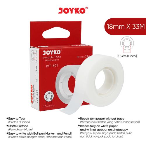 Jual Invisible Tape Pita Perekat Kertas Invisibel Joyko IVT-601 18mm x ...
