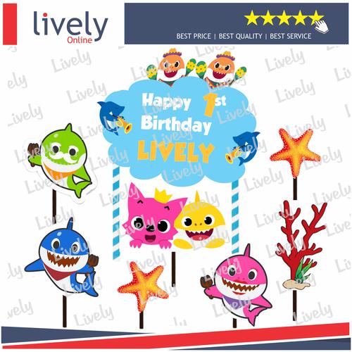 Jual Topper HBD happy birthday Custom Nama Hiasan cake baby shark set ...