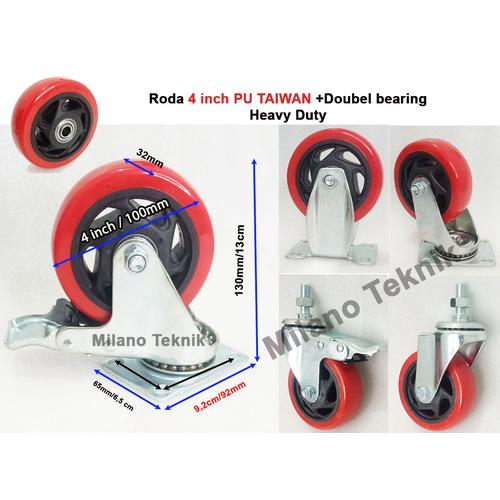 Jual Roda 4 Inch PU Taiwan + Double bearing Roda Troli Etalase Heavy ...