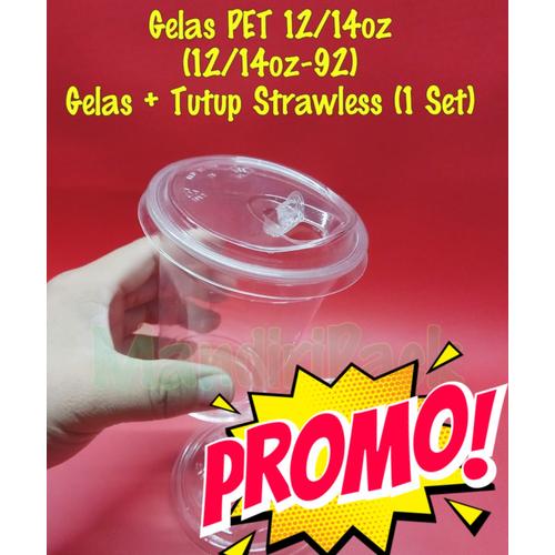 Jual Gelas Plastik/Plastik Cup PET 12/14 oz + Tutup Strawless 1 set isi ...