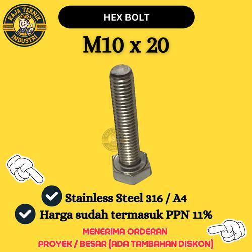 Jual BAUT HEX M10X20 / HEX BOLT M10X20 STAINLESS SS316 A4 - Kab. Bekasi ...