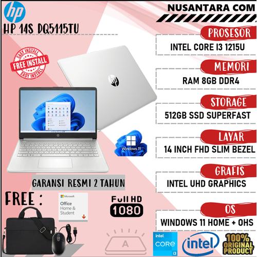 Jual Laptop HP 14S DQ5115TU Intel i3 1215U 8GB 512GB SSD FHD BACKLIGHT ...