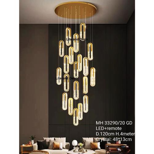 Jual LAMPU GANTUNG PLAFON OVAL RING FULL CRYSTAL WARNA GOLD+REMOTE 20 ...