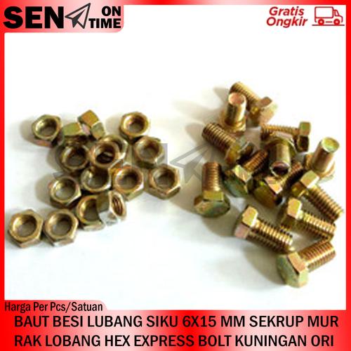 Jual BAUT MUR 6x15 MM KUNCI 10 BMK BESI SIKU LUBANG SKRUP KUNINGAN ...