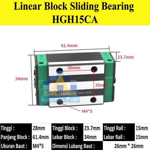 Jual Linear Block Sliding Bearing Guide HGH Rail Blok Kotak Square Rel - HGH15CA - Kota ...