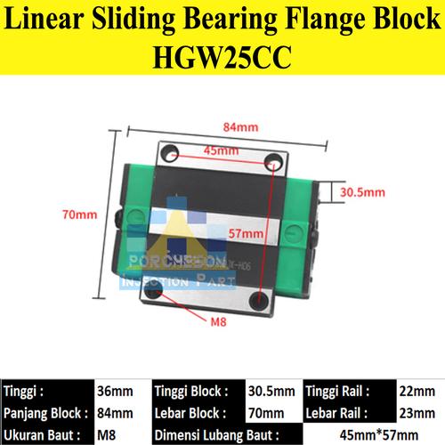 Jual Linear Block Sliding Bearing Guide HGW Rail Blok Sayap Flange Rel - HGW25CC - Kota ...