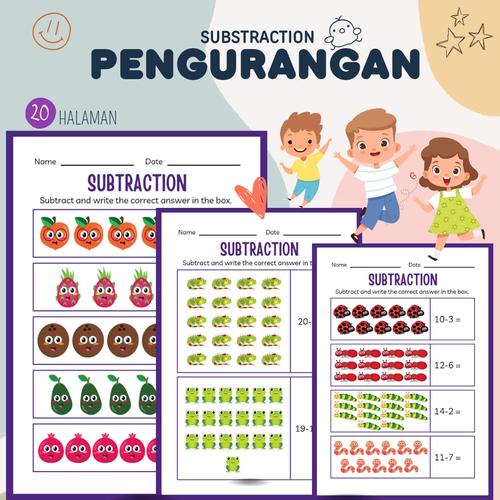Jual Worksheet Anak TK 456 tahun Pengurangan tinggal Print - Kota ...