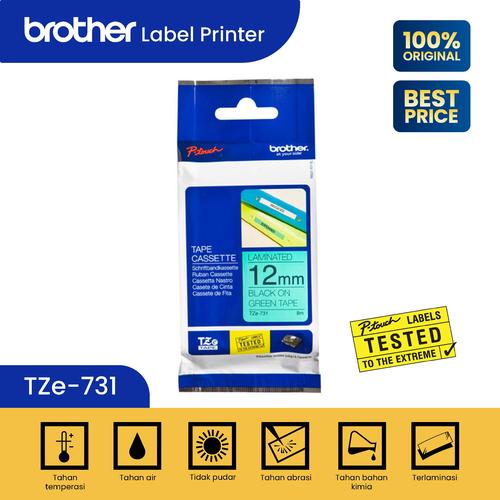 Jual Brother Label Tape TZE-731 12mm Black On Green / TZe 731 Label ...