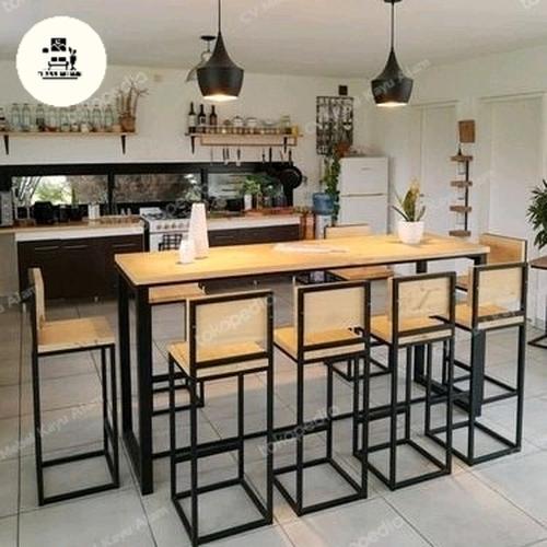 Jual stool meja bar caffe dengan kayu asli kaki besi,dengan 6set kursi ...