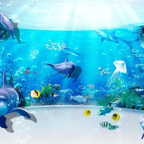 Jual wallpaper custom 3d motif laut lautan ikan - 05, stiker vinyl ...