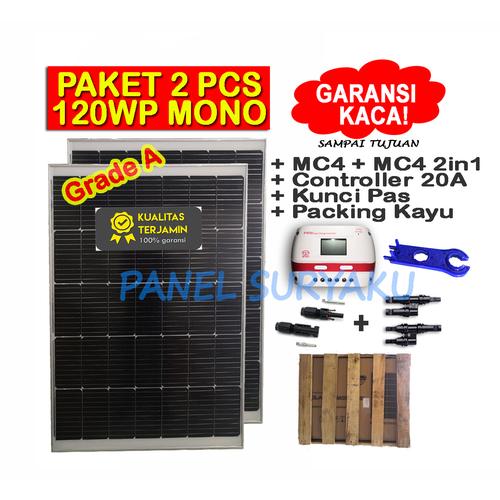 Jual Paket 2pcs Solar Panel Surya 120wp Mono + SCC 20A & Packing Kayu ...