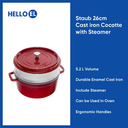 Jual Staub 26cm Round Cast Iron Cocotte with Steamer Pot - Black - Kota ...
