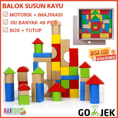 Jual Mainan Balok Bangunan Isi 48 pcs Boks dan Tutup Kayu Wooden Blocks ...