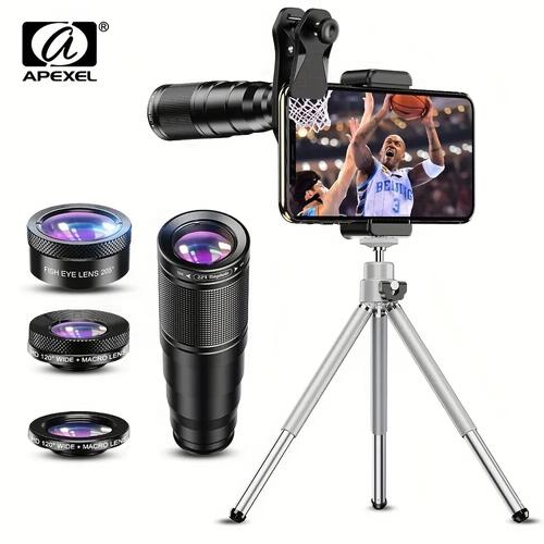 Jual apexel 4 in 1 lensa kamera HP tele zoom 18X 22X wide macro fisheye ...