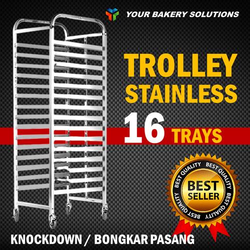 Jual Rack Trolley / Rak Troly 16 Tray Stainless Steel Tebal - Roti ...