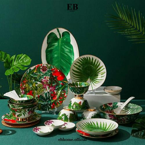 Jual Piring Mangkok Keramik Set / Tropical Dining Plate Set 2 - Jakarta ...