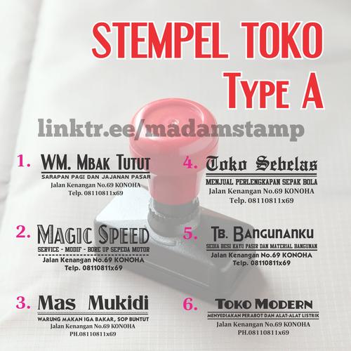 Jual stempel nama toko perusahaan alamat simple desain logo flash stamp ...