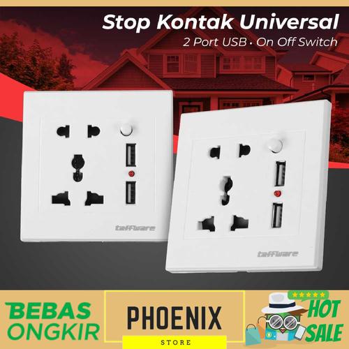 Jual Saklar Colokan Dinding Wallplug Universal with 2 USB + On/Off ...