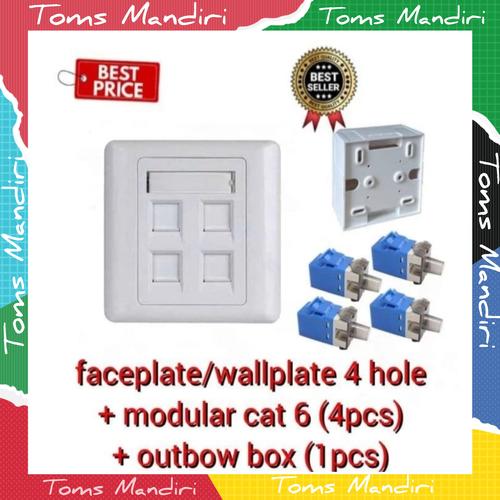 Jual faceplate/wallplate UTP/RJ45/LAN 4 port/hole+modular cat6+outbow ...