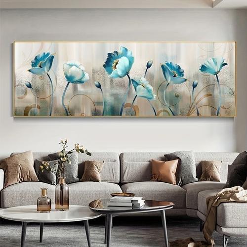 Jual lukisan bunga biru abstrak ukuran 50x150 - 150x50cm, No Frame ...