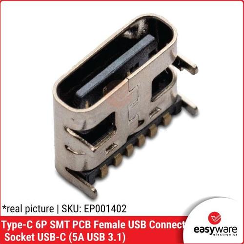 Jual Socket Type-C Female 6P 16P USB-C 5A USB 3.1 Connector 6 Pin 16 ...