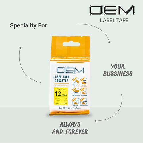 Jual OZe-631 OEM LABEL TAPE 12mm Black On Yellow For use on Ptouch ...