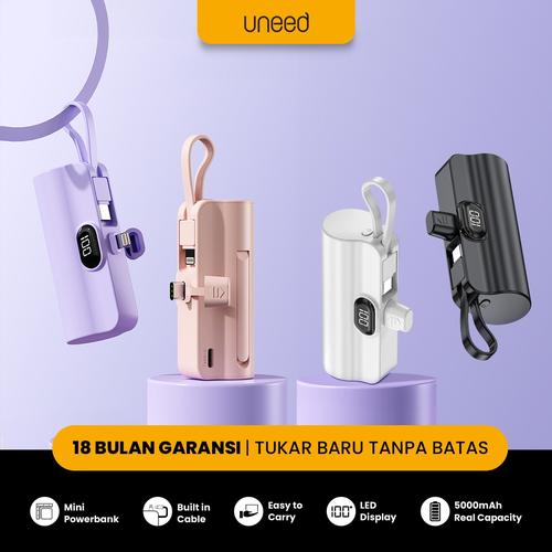 Promo UNEED MiniBox A5 5000mAh Powerbank Mini Lightning Type C Cable ...