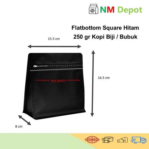 Jual FLAT BOTTOM S HITAM Square Doff packaging kemasan Zipper kopi 250 ...