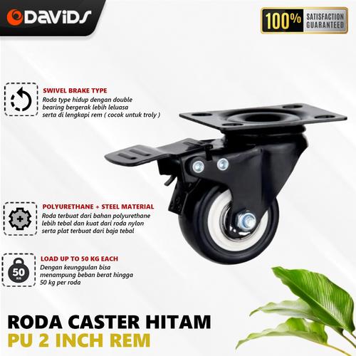 Jual Roda Troli Caster Meja Ban Lemari Trolley Hitam PU 2 Inch Hidup ...