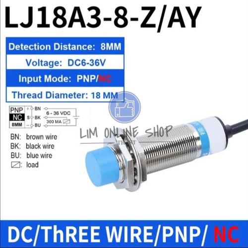 Jual SENSOR PROXIMITY LJ18A3-8-Z/AY PNP NC Inductive 3-Wire 6-36VDC ...