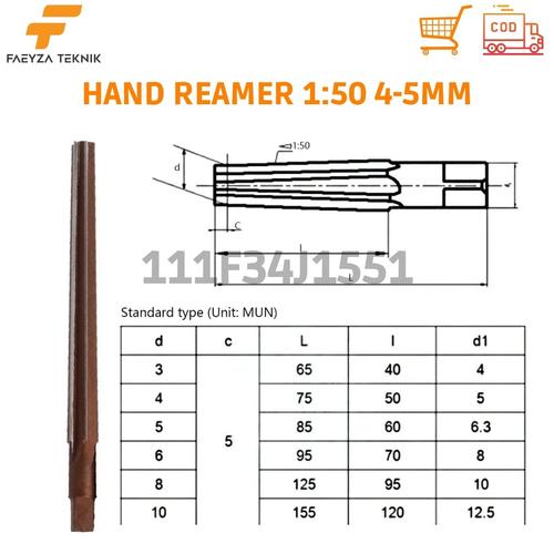 Jual Hand Reamer Tirus 1:50 4mm-5mm HSS Shank 4.5mm Jumlah Mata 6 Flute ...