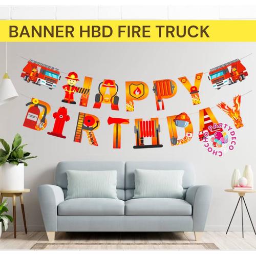 Jual Bunting Flag Happy Birthday FIRE TRUCK / Banner Ulang Tahun Fire ...