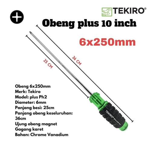 Jual Obeng Plus 10 inch Tekiro Diameter 6mm Ph2 Panjang Besi 25cm ...