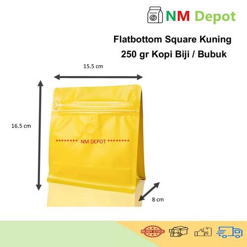 Jual FLAT BOTTOM S Kuning Square Doff packaging kemasan Zipper kopi 250 ...