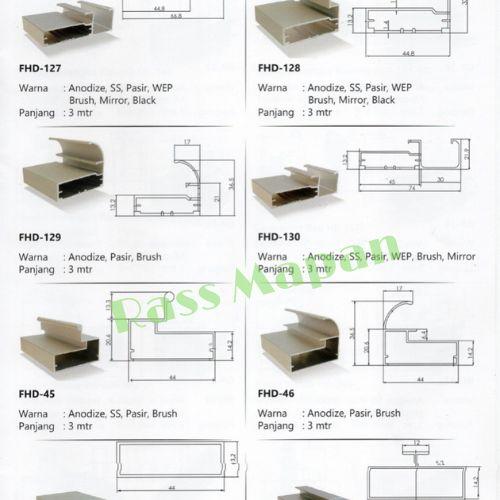 Jual Frame Aluminium Handle Lemari Sliding Huben FHD-128/127/130, FB-47 ...