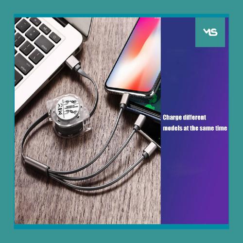 Jual EXMI Kabel Charger 3 in 1 USB Type C Lightning Micro Retractable ...