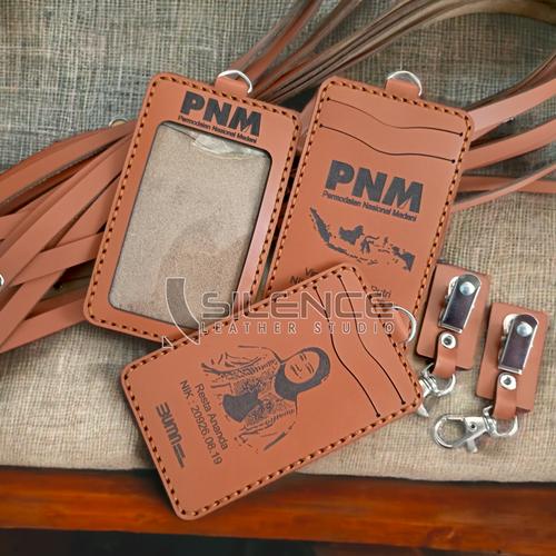 Jual Id Card holder Name Tag kulit - 2 layer kartu Tali Lanyard Id Card ...