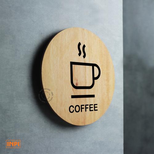 Jual INPI - Sign Kayu Mahoni Sticker lingkaran Logo Coffee - Putih ...