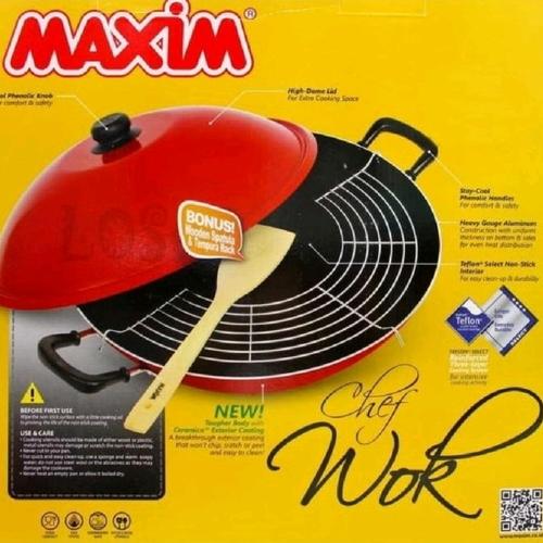 Jual MAXIM : CHEF WOK 40 WAJAN PENGGORENGAN 40 CM + TUTUP ANTI LENGKET ...