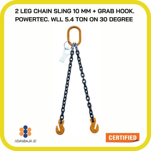 Jual 2 LEG CHAIN SLING 10 MM + GRAB HOOK. POWERTEC WLL 5,4 TON ON 30⁰ ...