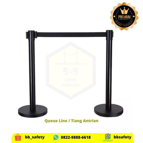 Jual Tiang Antrian Queue Line Stainless HITAM dengan Tatakan Plastik ...