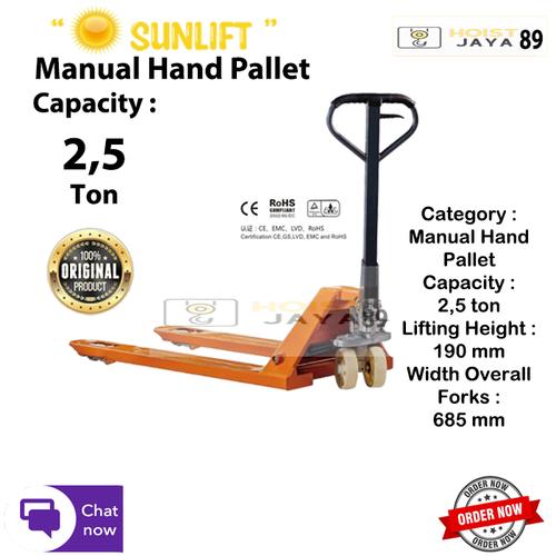 Jual Hand Pallet Manual SUN-Lift 2500 Kg / 2.5 Ton Lebar Garpu Standart ...