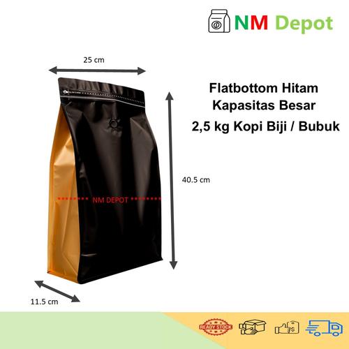 Jual FLAT BOTTOM Besar Hitam coffee packaging kemasan Zipper kopi 2,5 ...