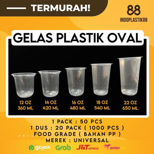 Jual GELAS PLASTIK OVAL / CUP POP ICE 12 OZ, 14 OZ 16 OZ, 18 OZ, 22 OZ ...