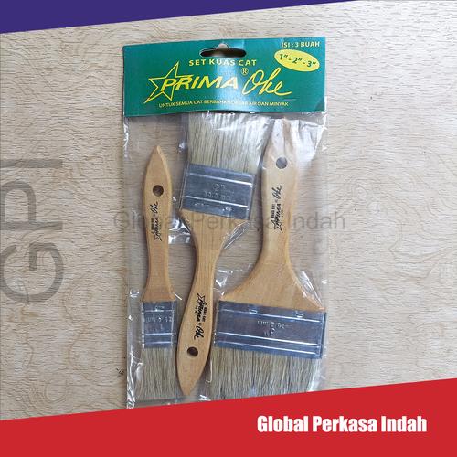 Promo PRIMA Kuas Tangan Gagang Kayu Cat Tembok Oke Set 3pcs 1" + 2" + 3 ...