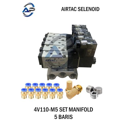 Jual Solenoid Valve Airtac 4V110-M5 set Manifold dan Nepel - 3baris, selang 6mm - Jakarta Barat ...