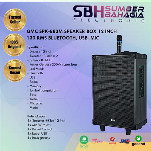 Jual GMC SPK-883M SPEAKER BOX 12 INCH 130 RMS BLUETOOTH, USB, MIC (NEW ...