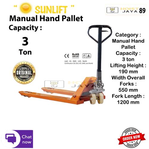 Jual Hand Pallet Manual SUN-Lift 3000 Kg / 3 Ton Lebar Garpu Kecil ...